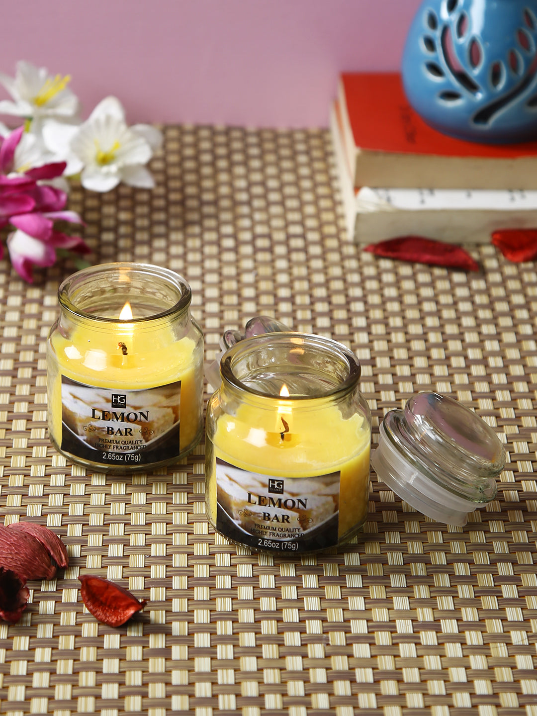 Hosley Highly Fragranced Lemon Bar 75g Jar Candle - Set of 2 - Hosley India